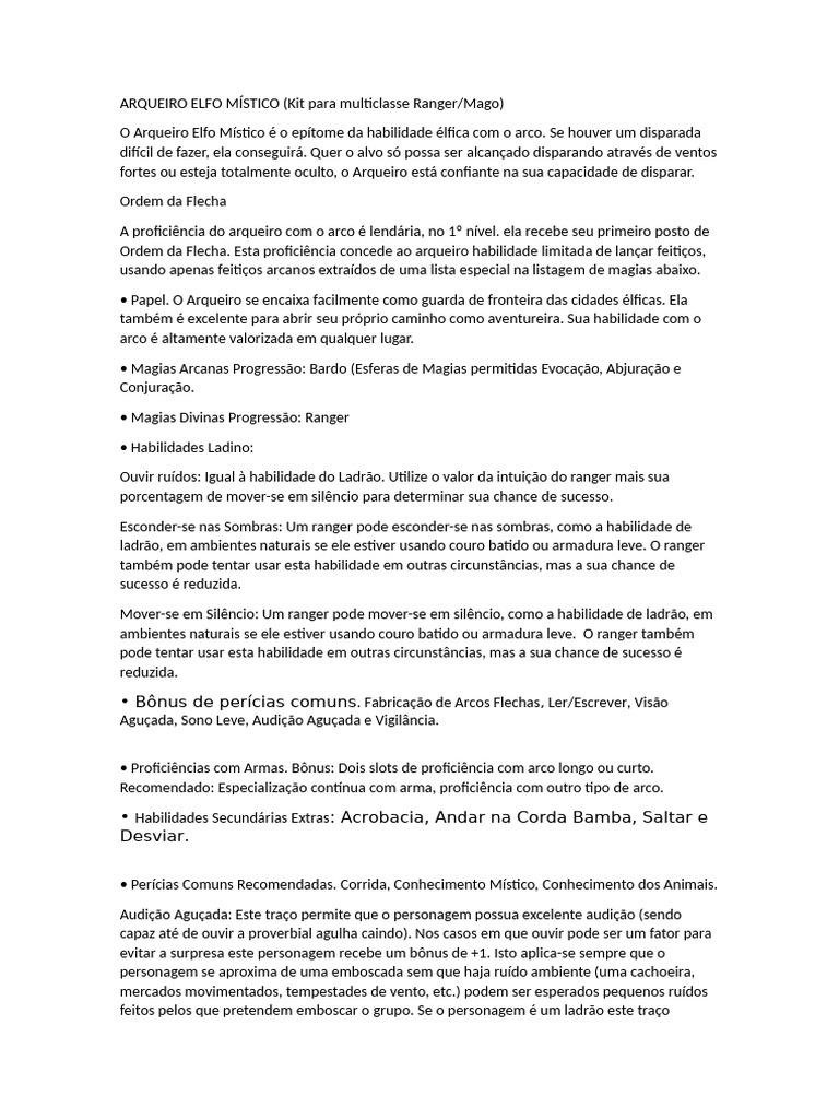 Arqueiro Elfo Místico: Habilidades e Magias | PDF | Arco e flecha | Flecha