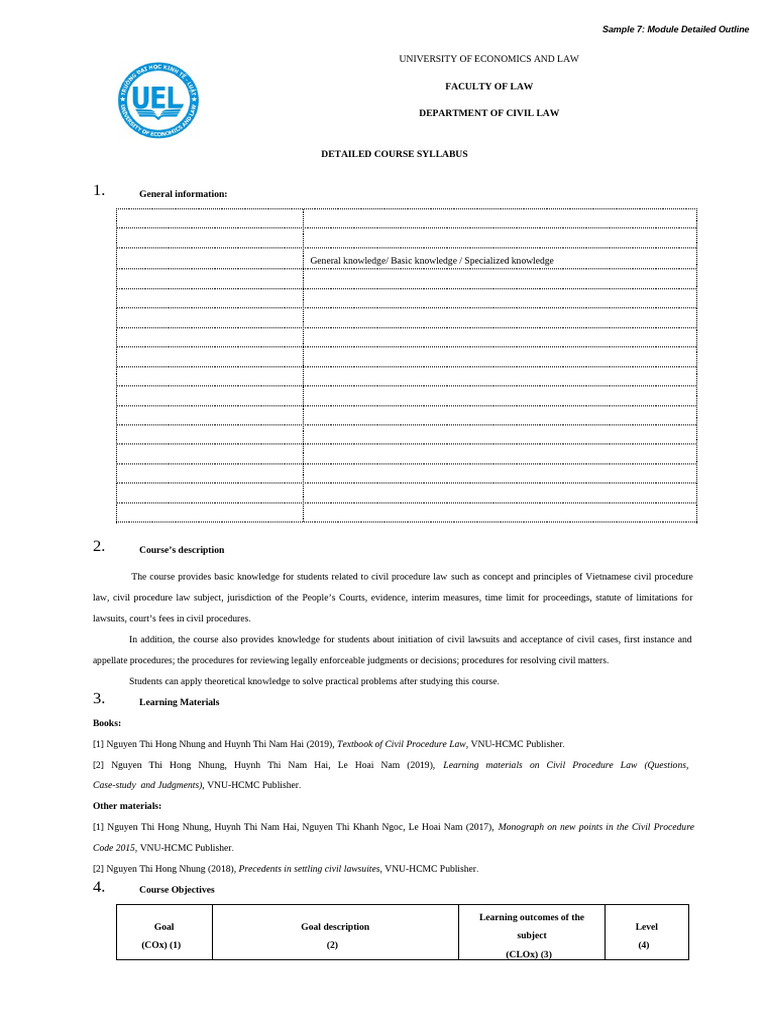 Civil Procedure Law Course Syllabus | PDF | Lawsuit | Judgment (Law)