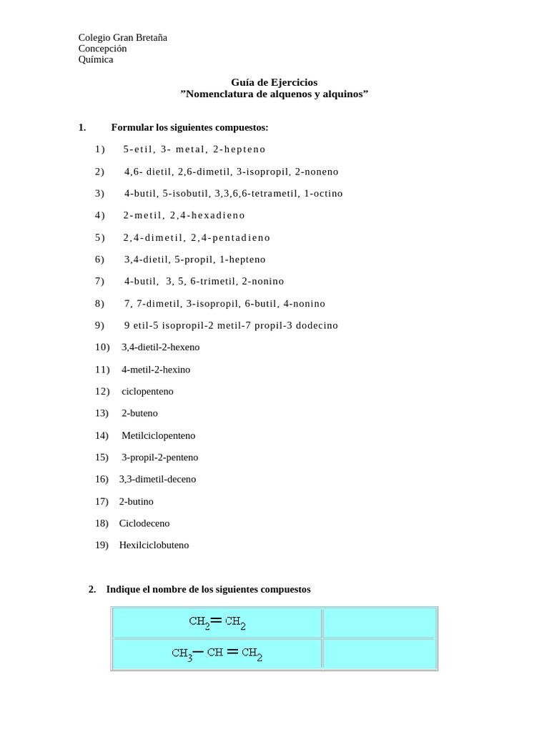 Guía de Ejercicios de Alcanos y Alquenos 3eros Medios | PDF