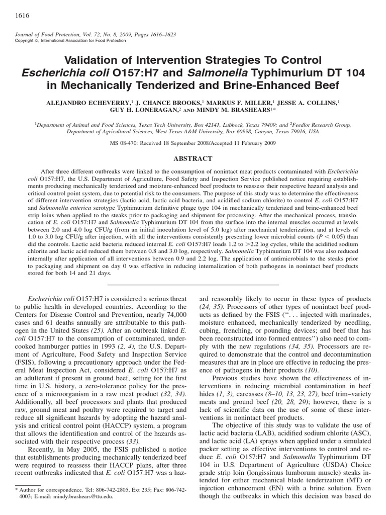 Echeverry. 2009. Validation, Interventions, Control O157, Salmonella ...