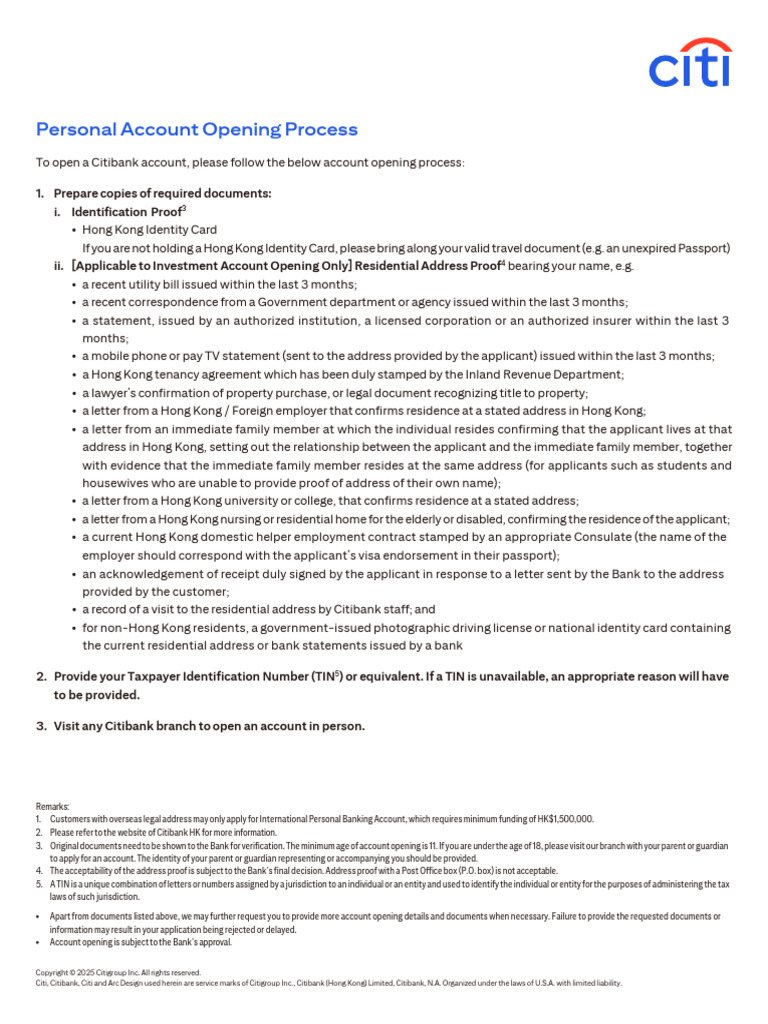 Citibank Account Opening Guide | PDF | Identity Document