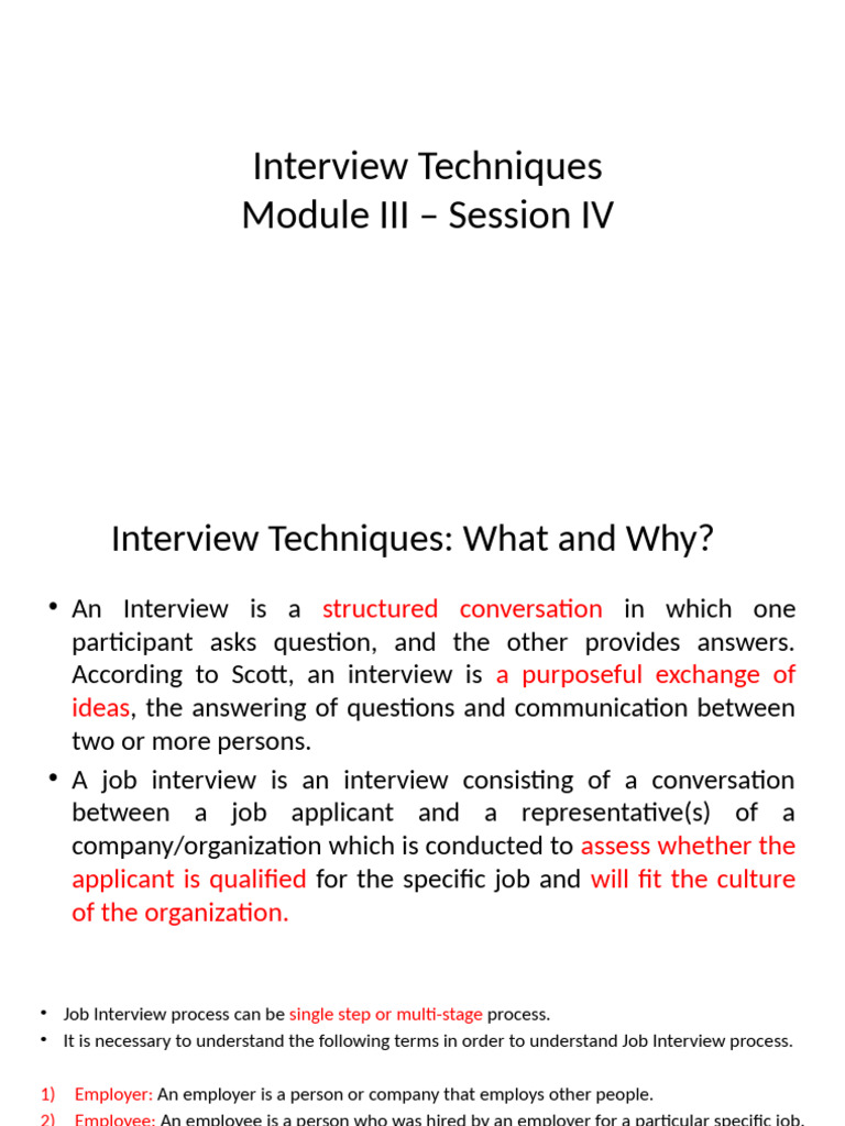 Interview Techniques Presentation | PDF | Employment | Job Interview