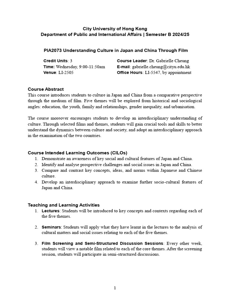 PIA2073 Course+Outline Sem+B+2024-25 | PDF | Plagiarism | Turnitin