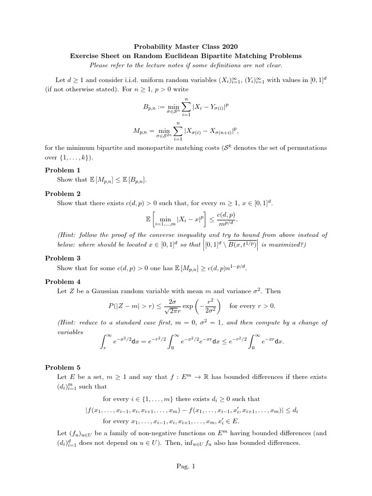 Advanced Probability Exercises | PDF | Variance | Probability Theory