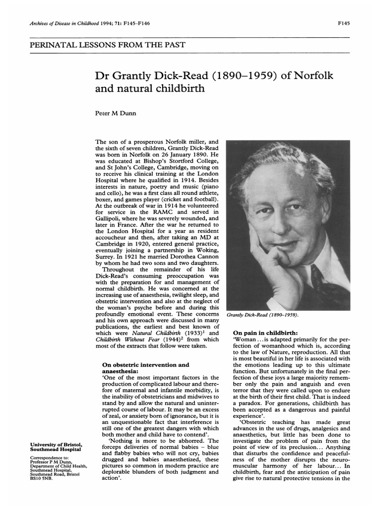 Grantly Dick-Read: Natural Childbirth Insights | PDF | Childbirth ...