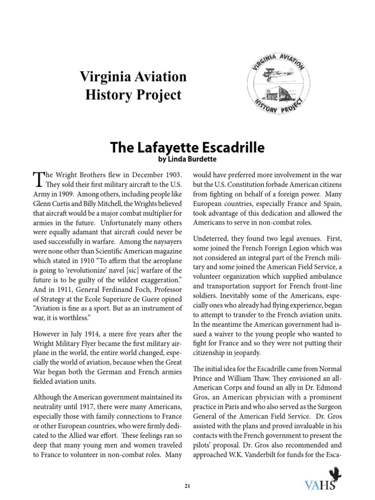 Lafayette Escadrille: American Pilots in WWI | PDF | Aviation