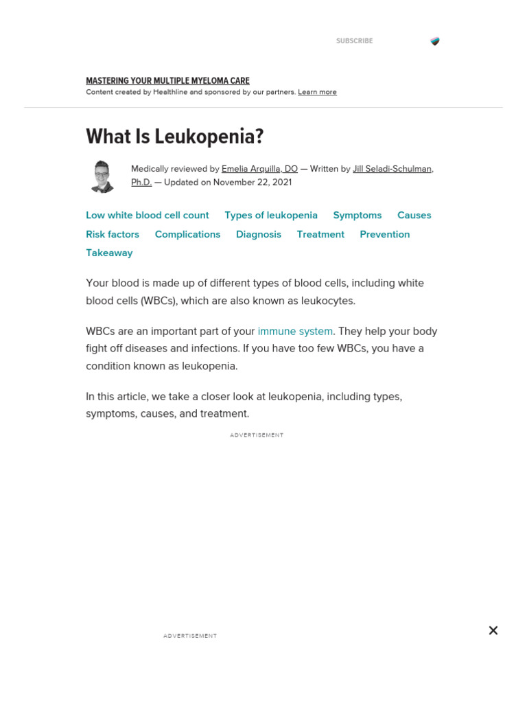 Understanding Leukopenia: Causes & Risks | PDF | White Blood Cell ...