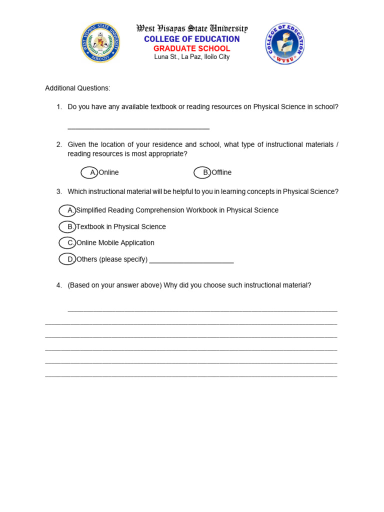 Survey Form For Instructional Materials | PDF