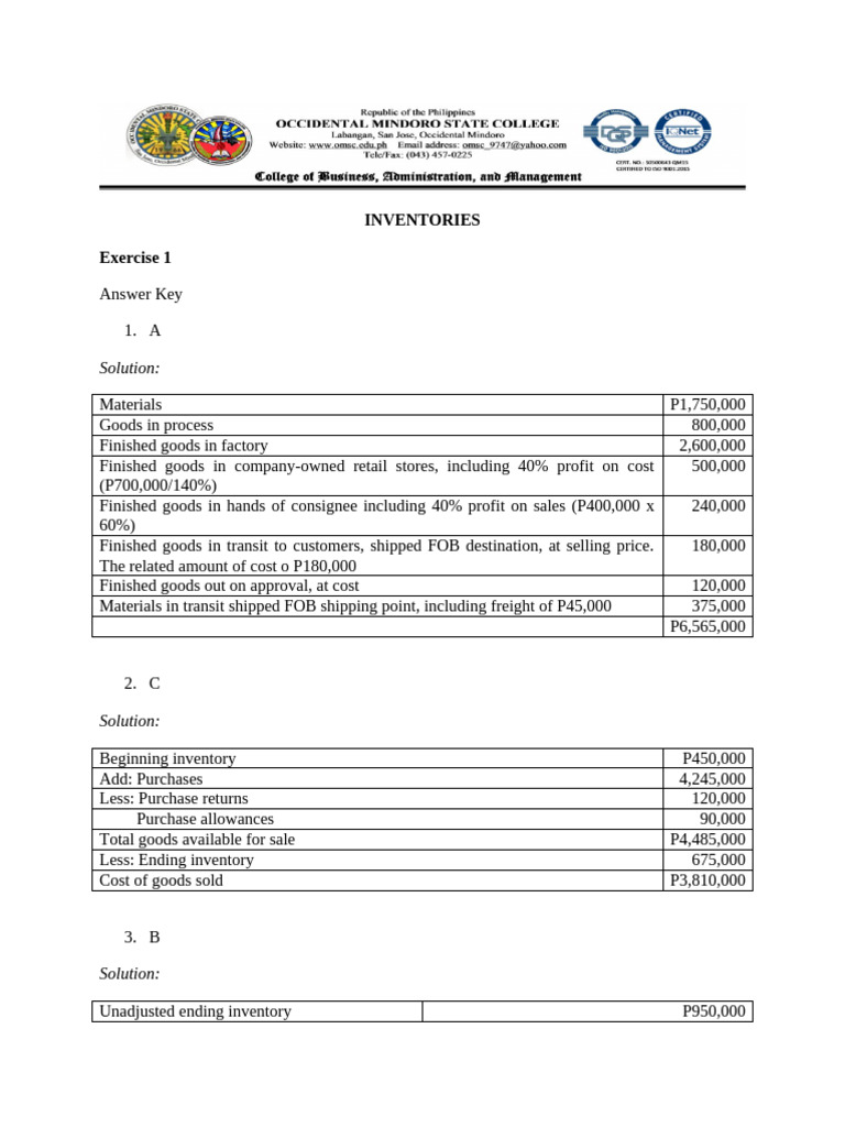 Inventory Exercise Answer Key Guide | PDF | Business | Business Economics