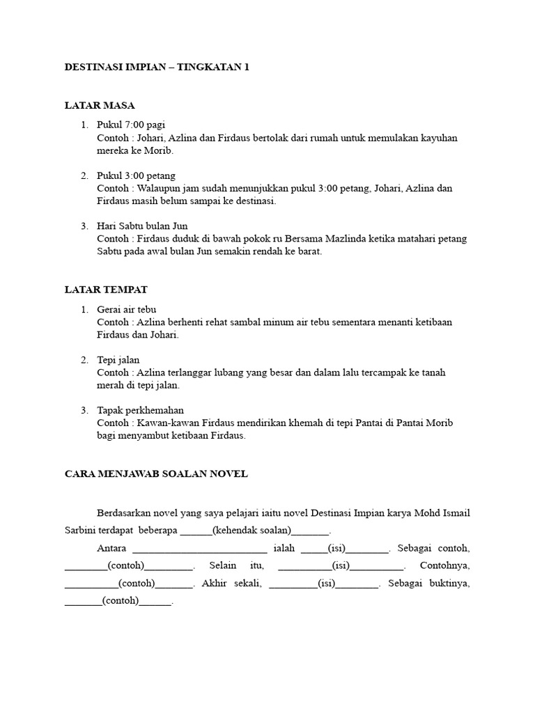 Latar Masa & Latar Tempat Destinasi Impian | PDF