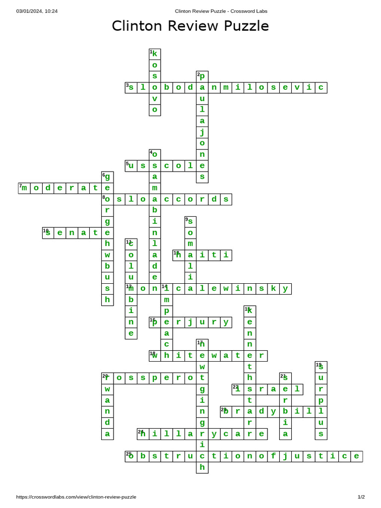 Clinton Review Puzzle - Crossword Labs | PDF | Bill Clinton | American ...
