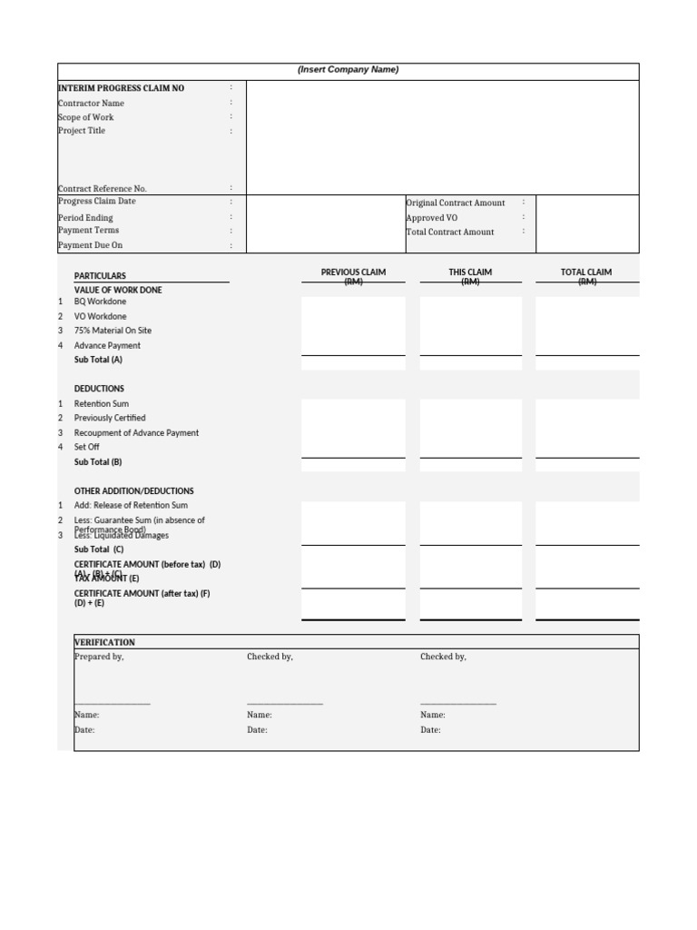 Progress Claim Template | PDF
