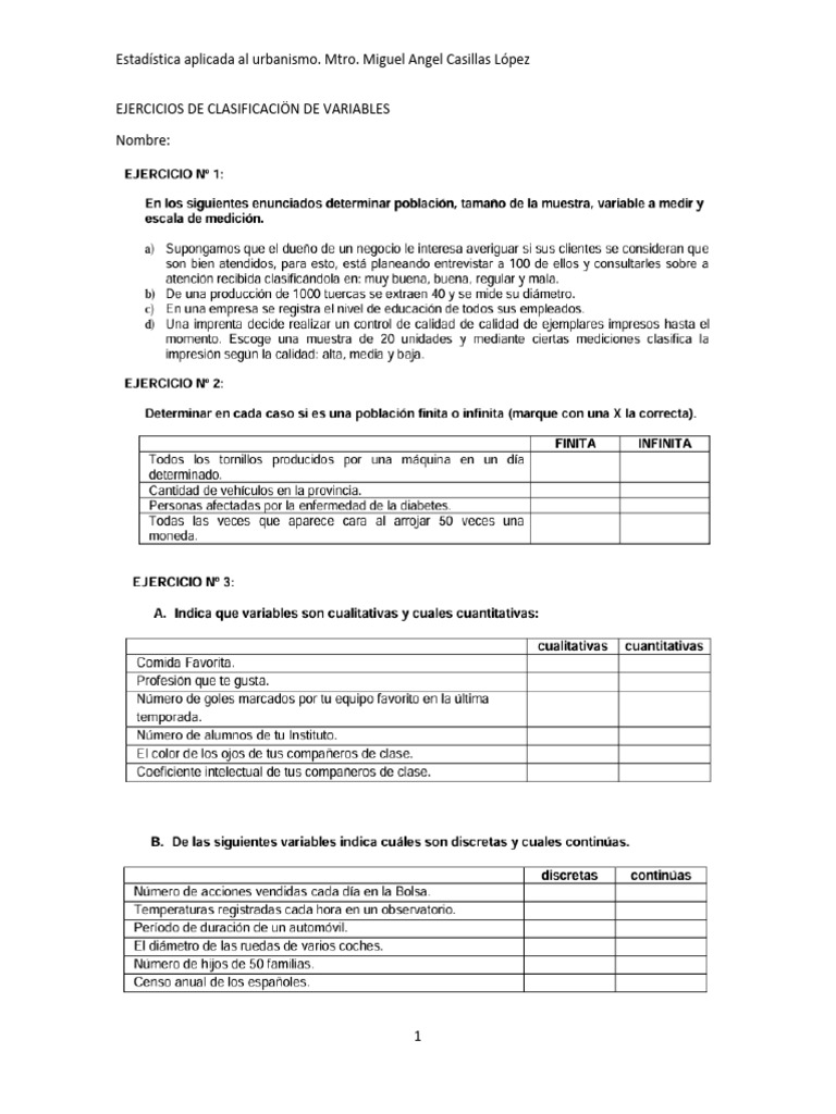 Actividad 3. Ejercicios de Clasificación de Variables 2 | PDF