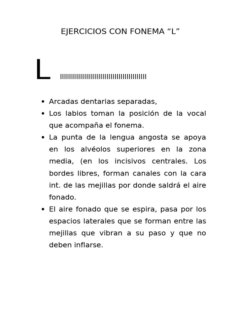 Ejercicios para el fonema "L" | PDF