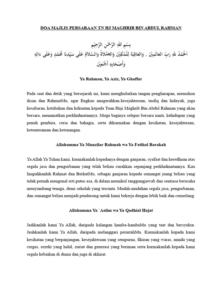 Doa Persaraan Tuan Haji Maghrib | PDF