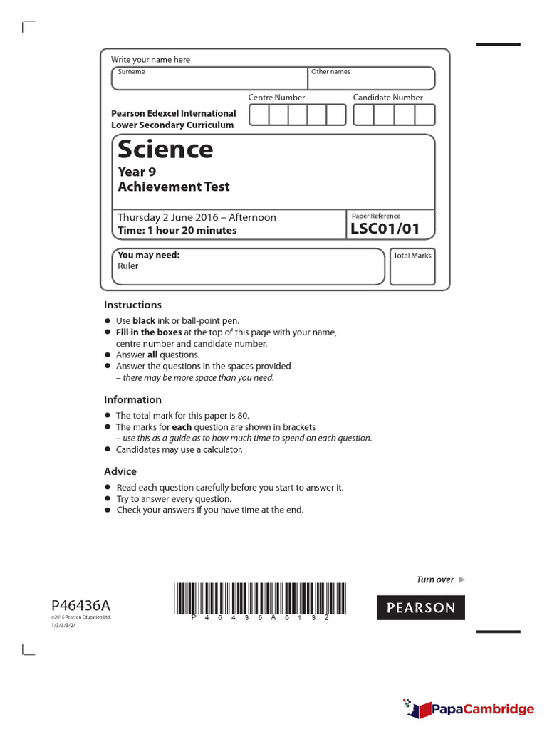 Year 9 Science Achievement Test | PDF | Gases | Hydrogen