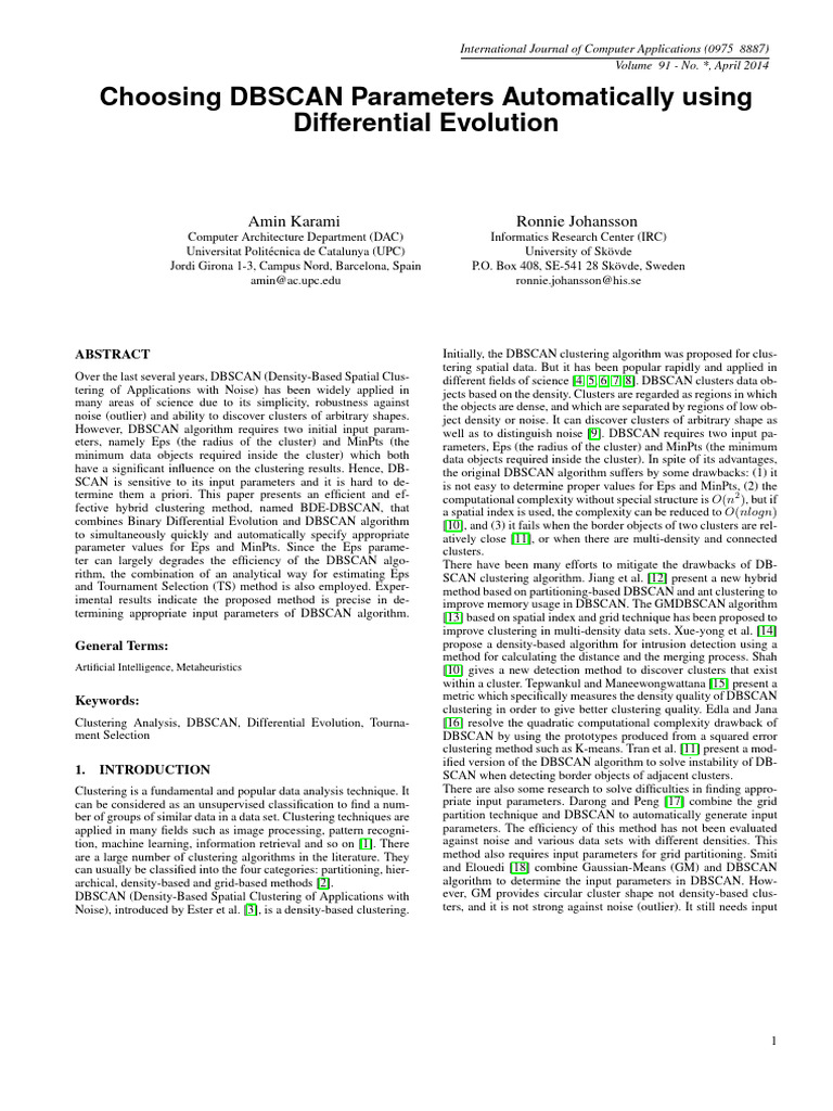 Choosing DBSCAN Parameters | PDF | Cluster Analysis | Theoretical Computer Science