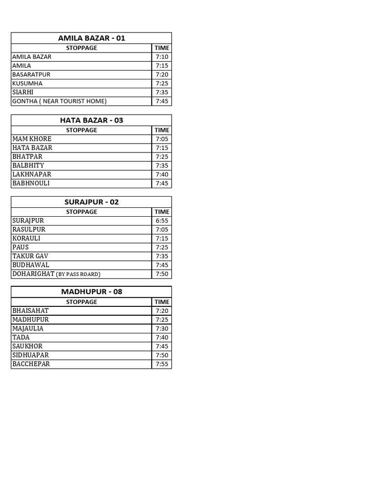 Bus Stop Timetable | PDF