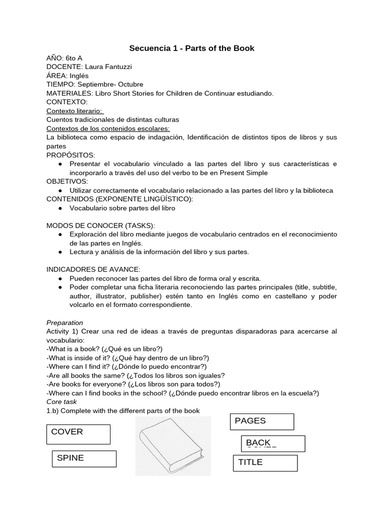 Vocabulario de Partes del Libro en Inglés | PDF | Lingüística