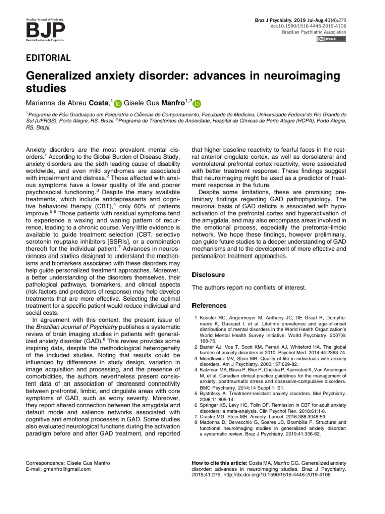 Neuroimaging Advances in GAD Research | PDF | Generalized Anxiety ...