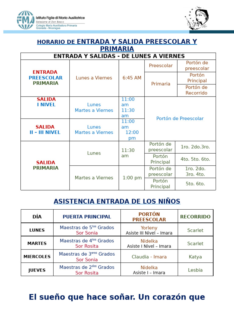 Horarios de Entrada y Salida Escolar | PDF | Etapas educativas