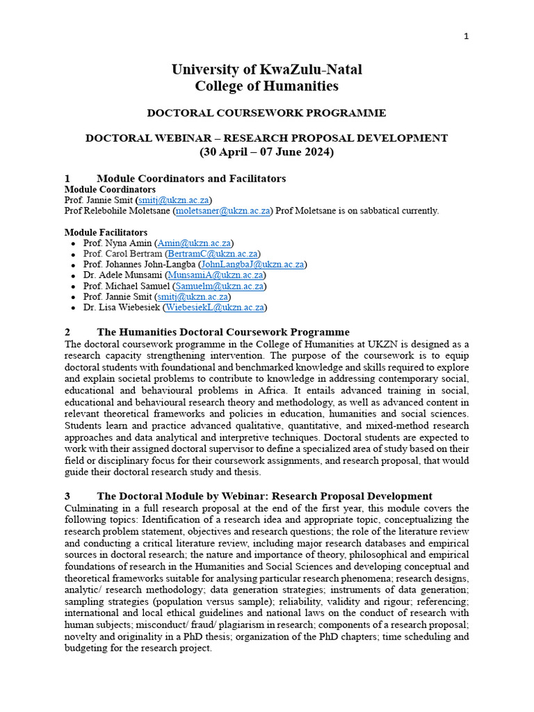 CHUM PHD Proposal Development Module Course Outline | PDF | Methodology ...