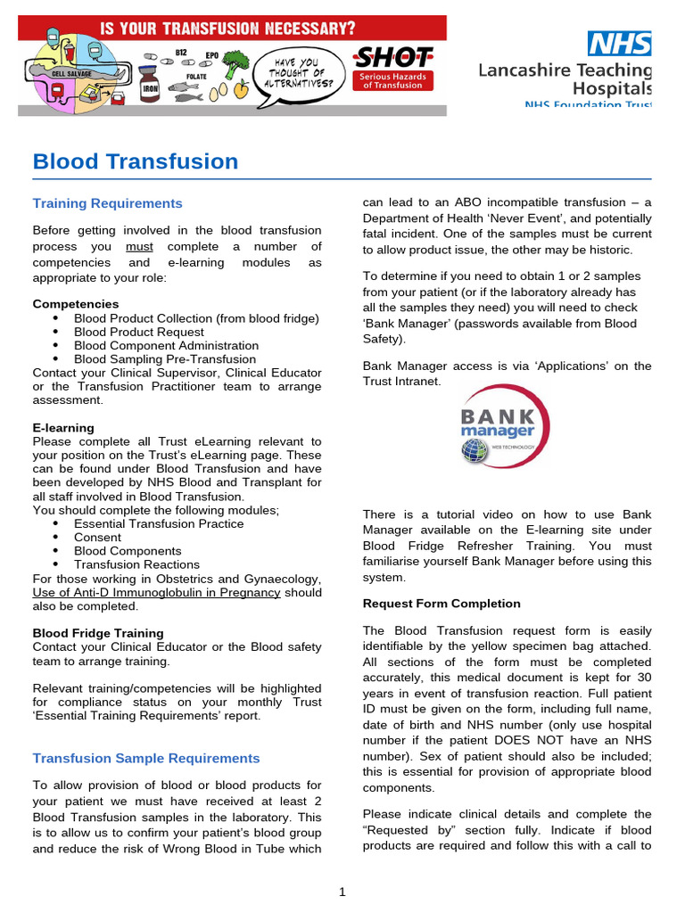 NEW BT Induction Handout | PDF | Blood Transfusion | Medical Prescription