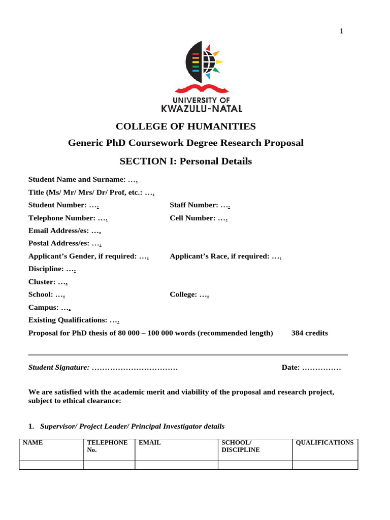 02 PHD Coursework Generic Research Proposal Form With Guidelines | PDF | Methodology | Data