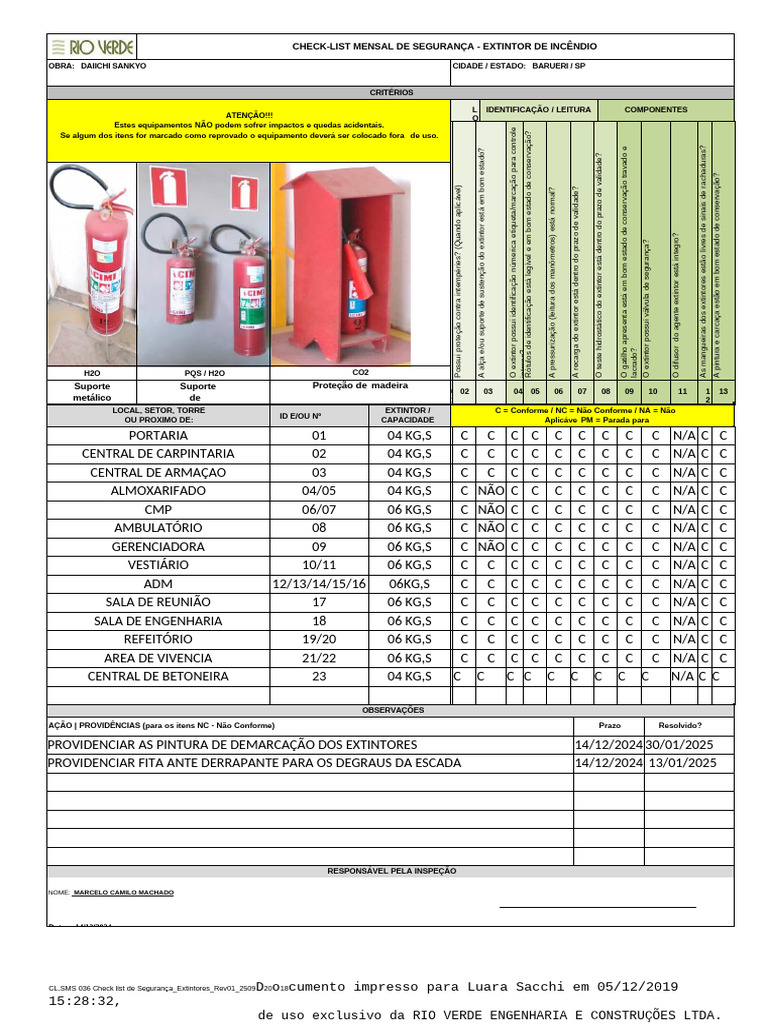 CLSMS 036 - Checklist de Segurança_Extintores - Rev01 (1) | PDF ...