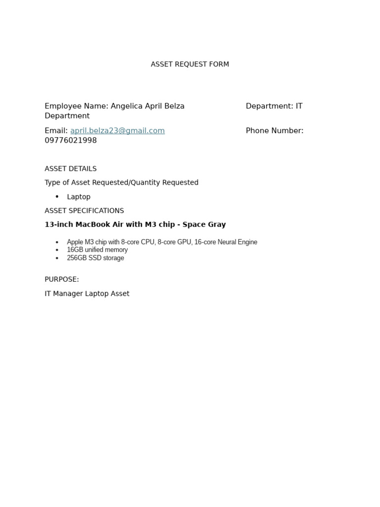 Asset Request Form | PDF