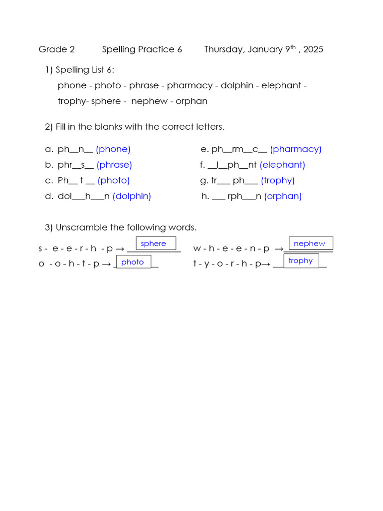 Grade 2 - Spelling Practice 6 | PDF