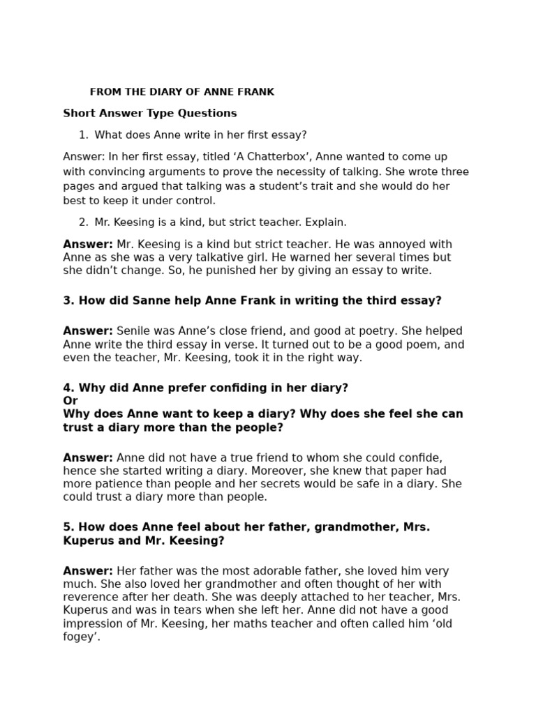 Anne Frank Question Answers | PDF | Anne Frank | Thought