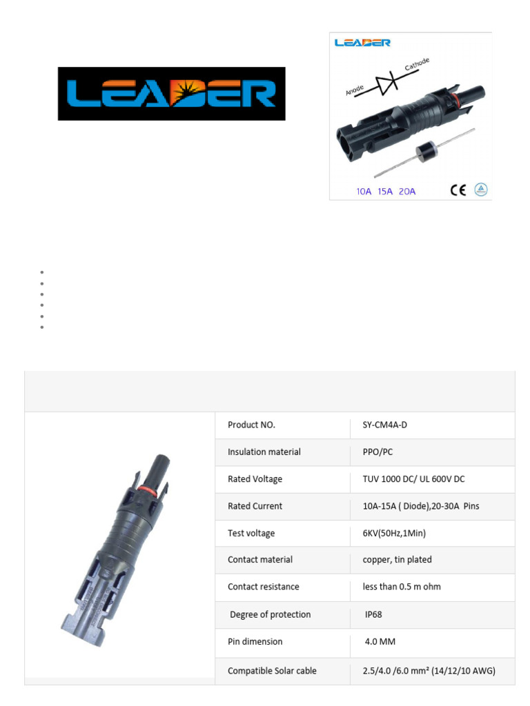 Solar Diode Connector Inline For LEADER | PDF