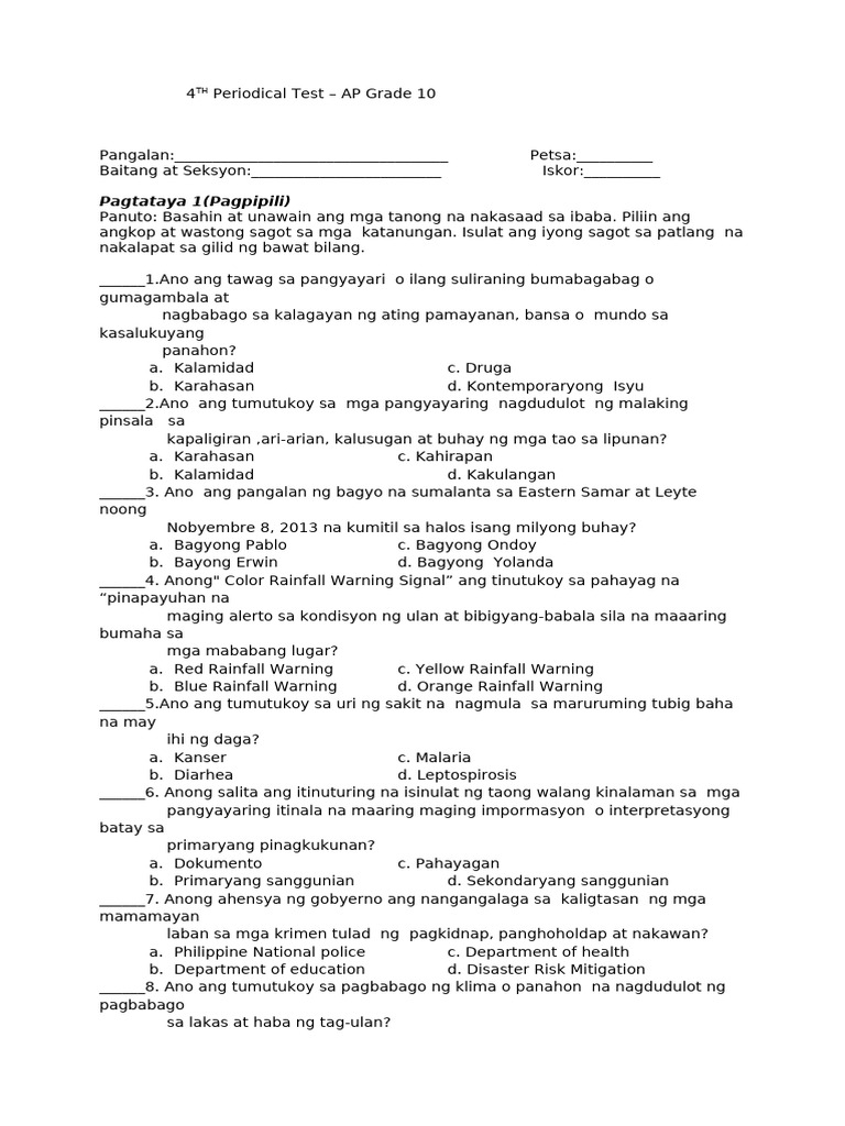 4th Periodical Test | PDF