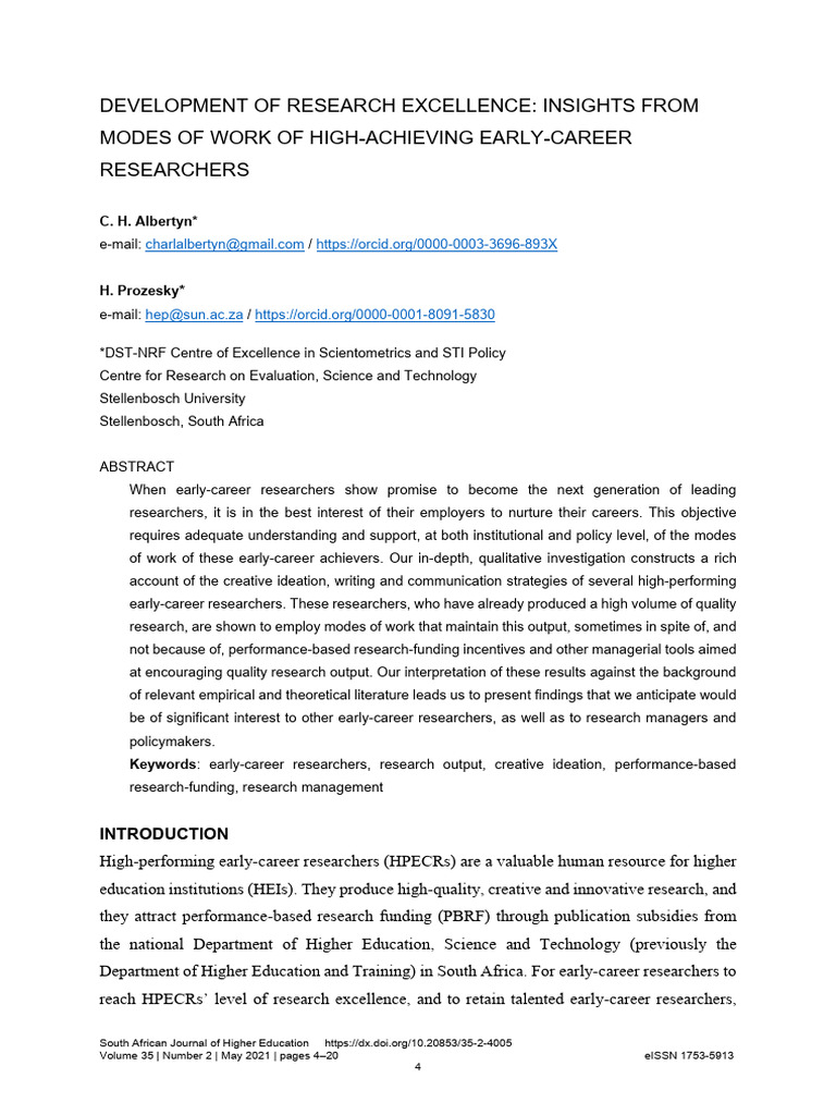 Insights on Early-Career Research Excellence | PDF | Mentorship ...