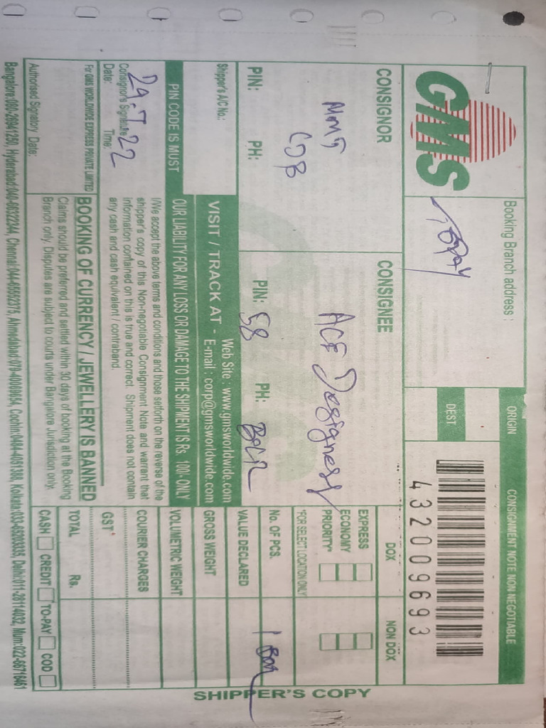 Ace Courier Booking and Tracking Info | PDF