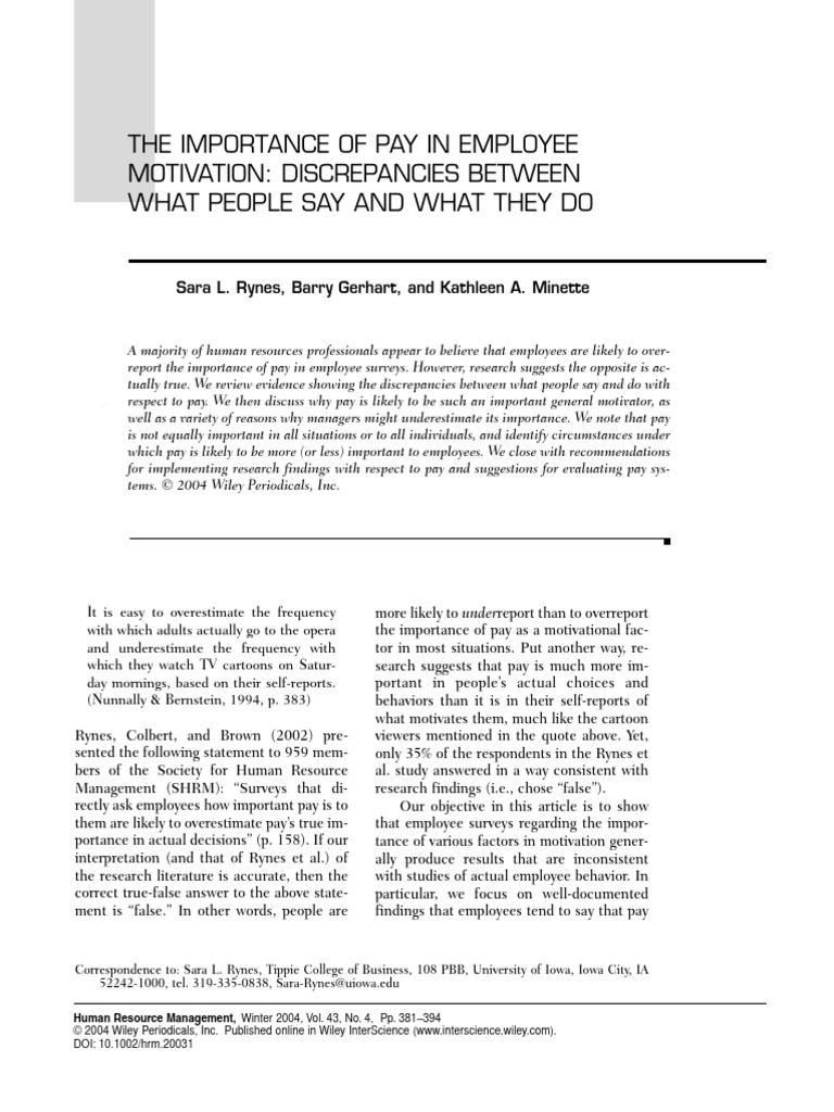 Pay's True Role in Employee Motivation | PDF | Employment | Incentive