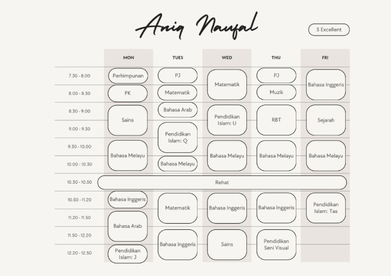 Beige Printable Class Schedule | PDF