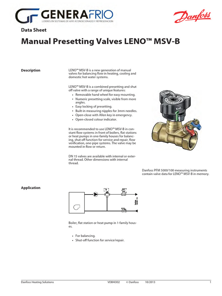 FICHA TECNICA 004 - VALVULA Danfoss MSV-B | PDF | Valve | Pipe (Fluid Conveyance)