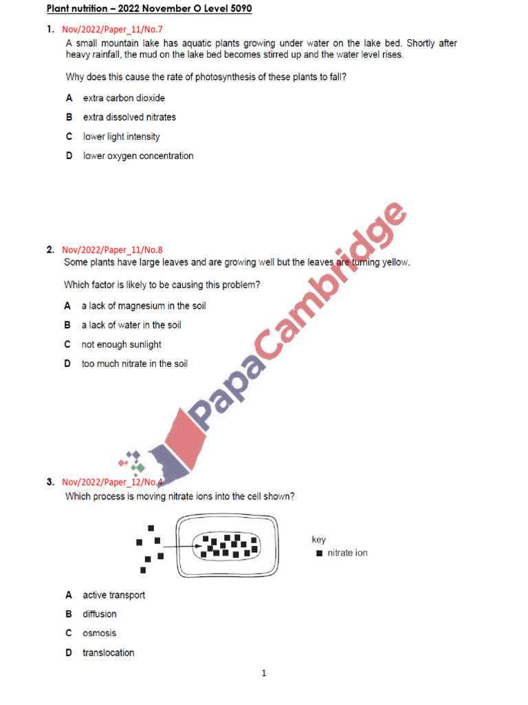 2022N Plant Nutrition O Level 5090 Biology | PDF