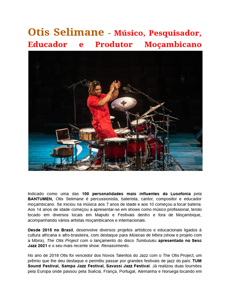 Otis Selimane: Músico e Educador Moçambicano | PDF | Moçambique | Jazz