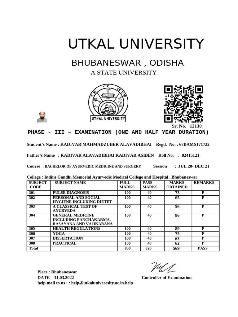 BAMS 1st Year Examination Results | PDF