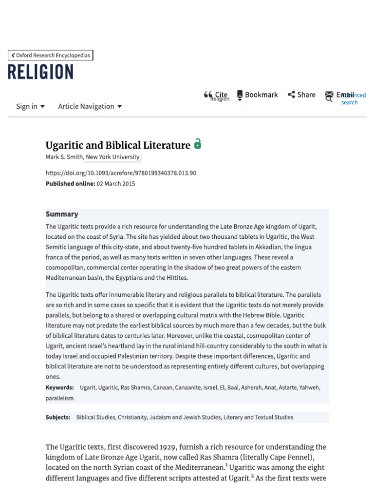 Ugaritic and Biblical Literature | PDF