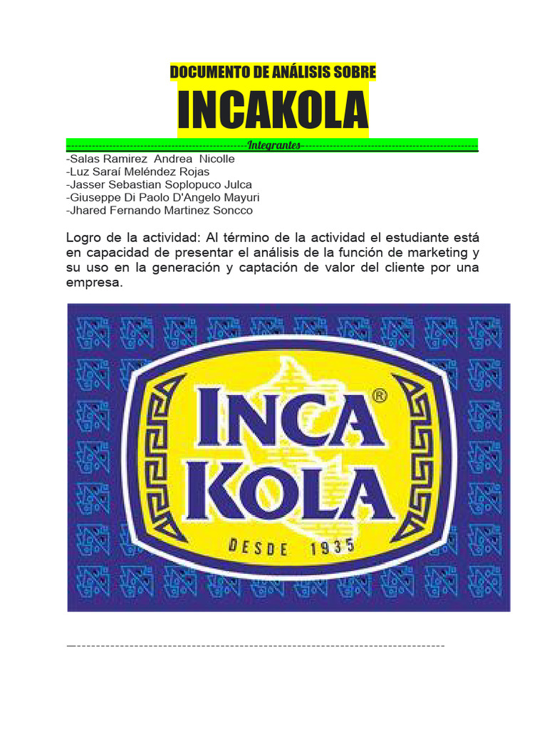 Inka Cola | PDF | Marketing | Refresco