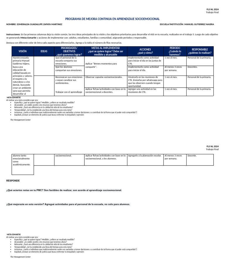 Tabla PMC - ASE - FLS - NL 2024 | PDF | Enseñando | Cognición