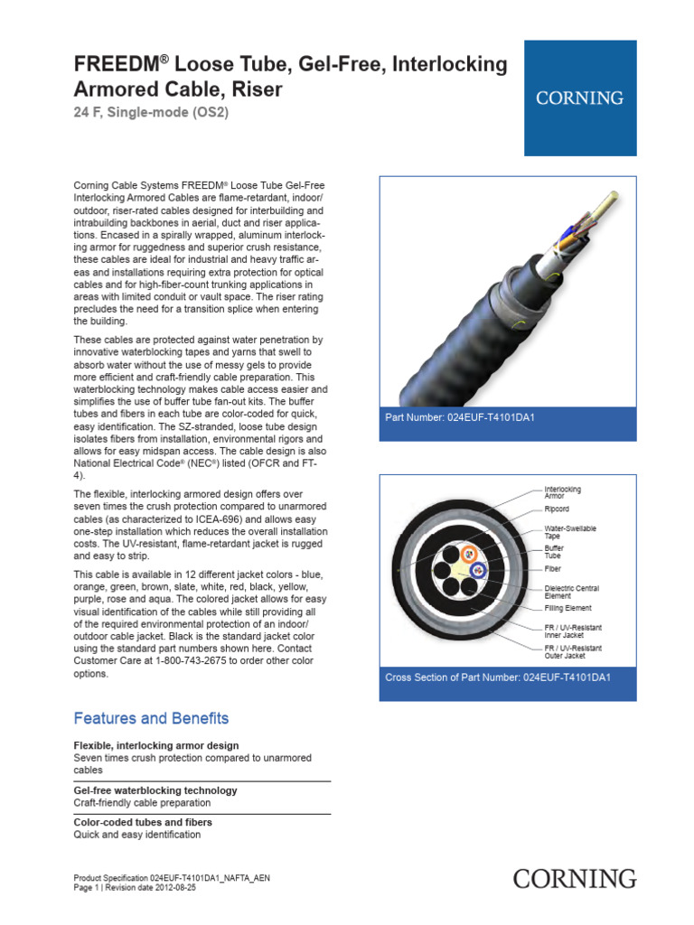 024euf-T4101da1 Armored Fiber Optic Cable | PDF | Optical Fiber | Materials