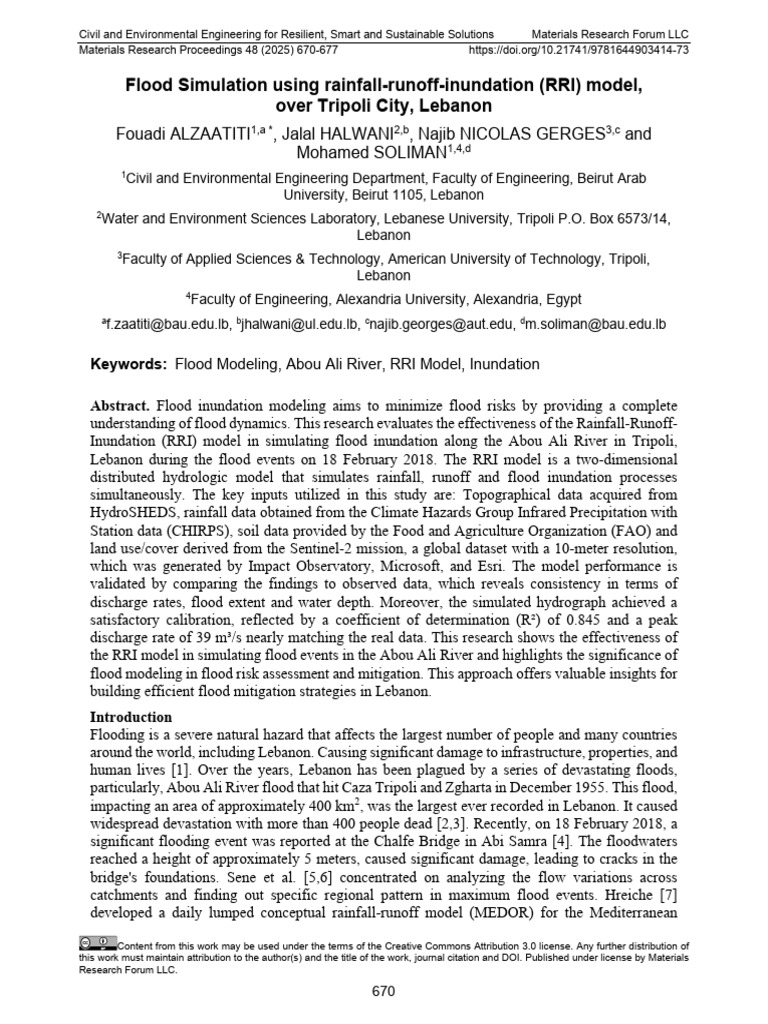 Flood Simulation using rainfall-runoff-inundation (RRI) model, over Tripoli City, Lebanon | PDF ...