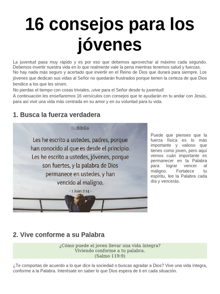 16 Consejos para Los Jóvenes | PDF | Amor | Dios