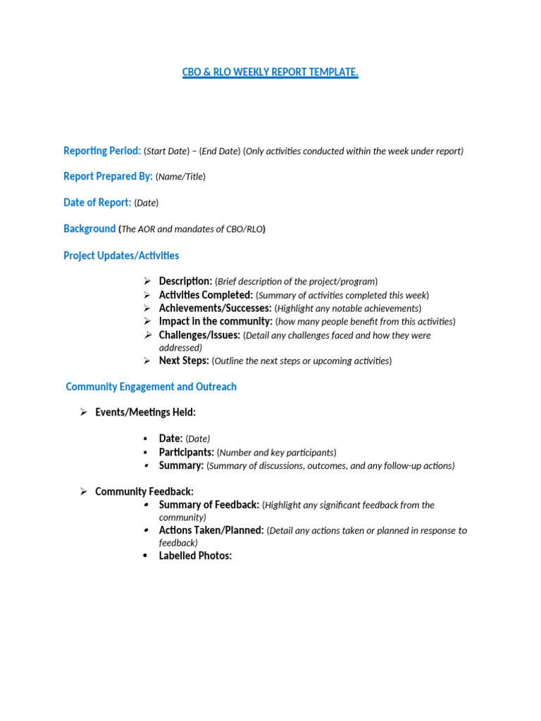 CBO & RLO Weekly Report Template | PDF