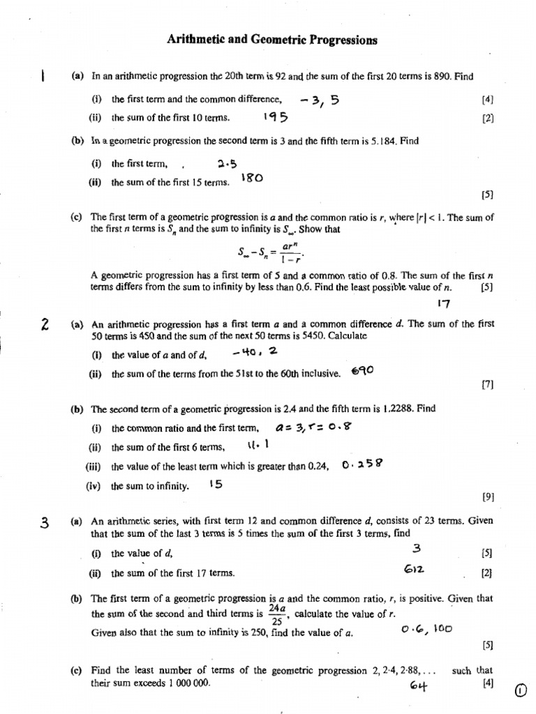 06B Arithmetic and Geometric Progressions | PDF | Numbers | Arithmetic